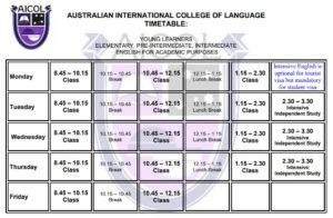 Timetable – AICOL | Australian International College Of Language